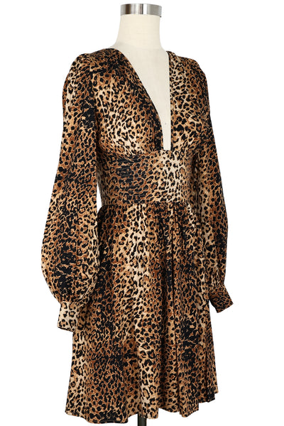 Deep Cut Bianca Mini Dress - Leopard